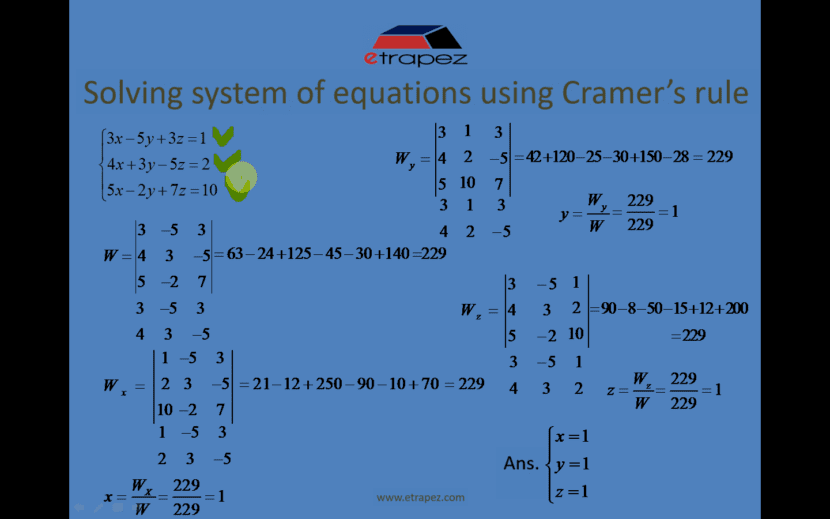 Lesson 6 - System of linear equations (Cramer’s rule) - eTrapez Online