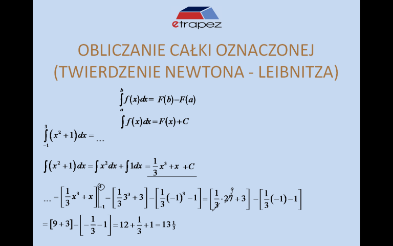 Kurs Całki Oznaczone, Niewłaściwe i Zastosowania Całek - eTrapez Online